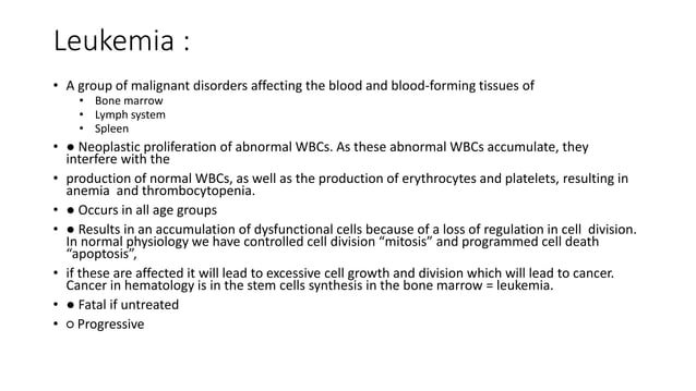 LEUKEMIALeukemia, historic perspective, etiology, risk factors ...