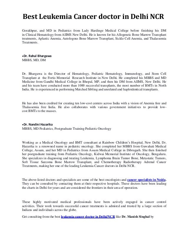 Best Leukemia Cancer doctor in Delhi NCR | PPT | Blood Disorders ...