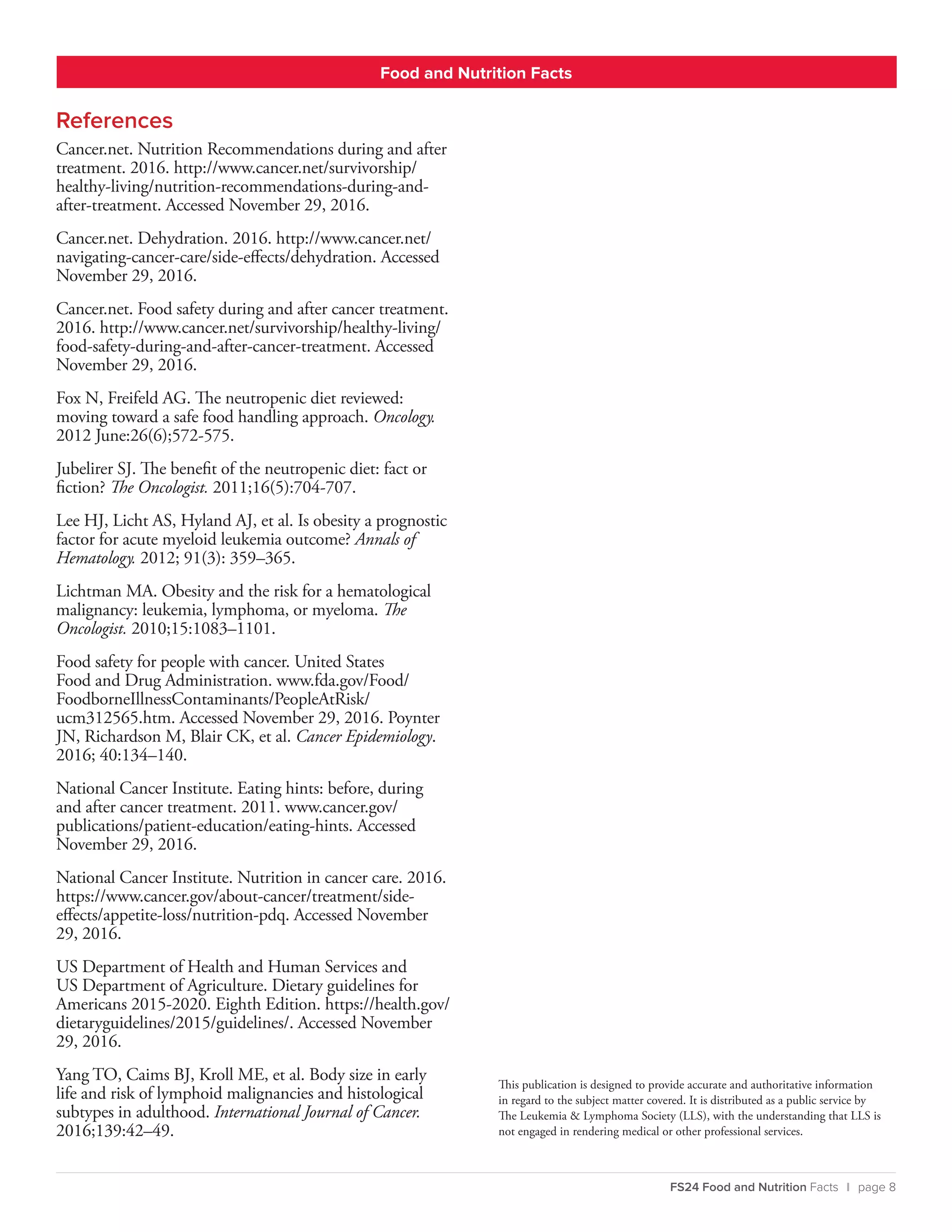 Leukemia & Lymphoma Society - Food & Nutrition facts | PDF