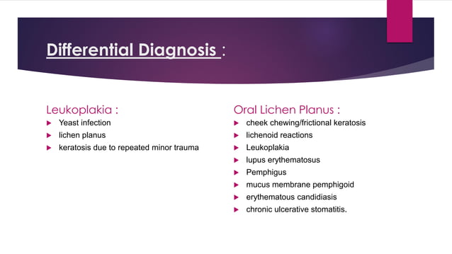 Leukoplakia vs lichen planus.