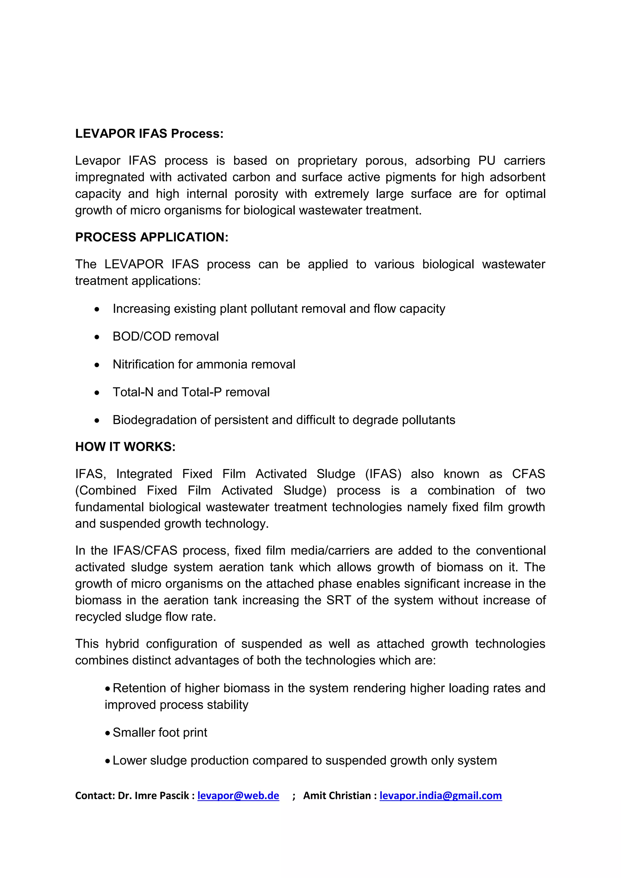 LEVAPOR IFAS/MBBR process for Biological Nutrient Removal(BNR) and ...