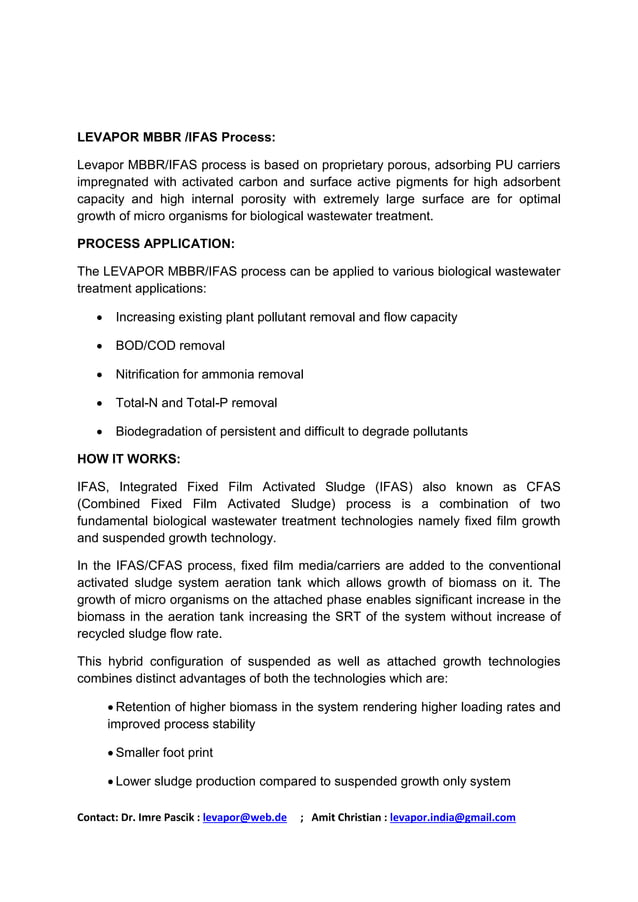 Levapor MBBR/IFAS Process for Wastewater Treatment | PDF