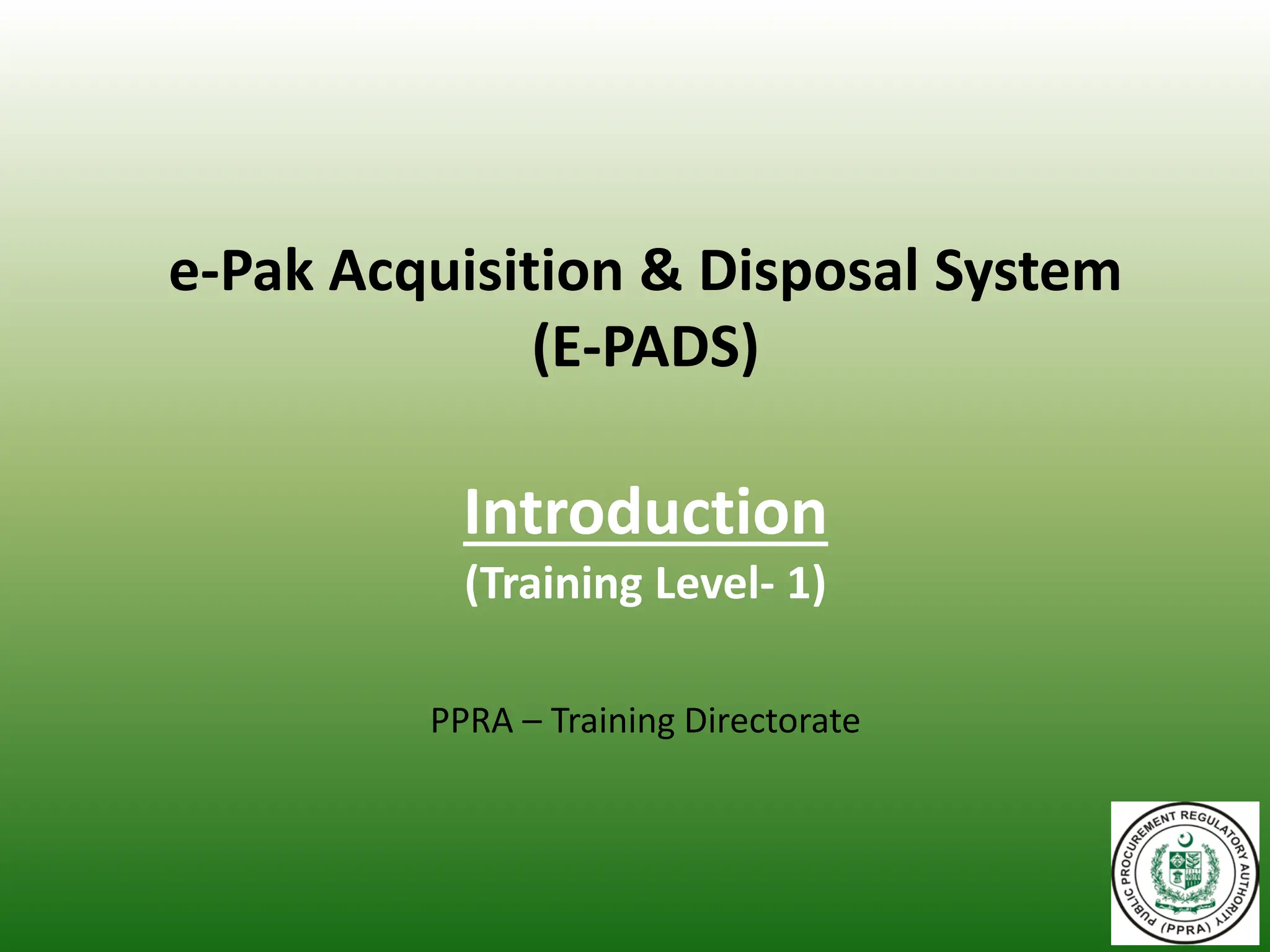 Level-1 training on EPADs for the public sector | PDF