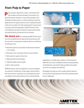 Level and Pressure Instrumentation for Pulp & Paper Production | PDF ...