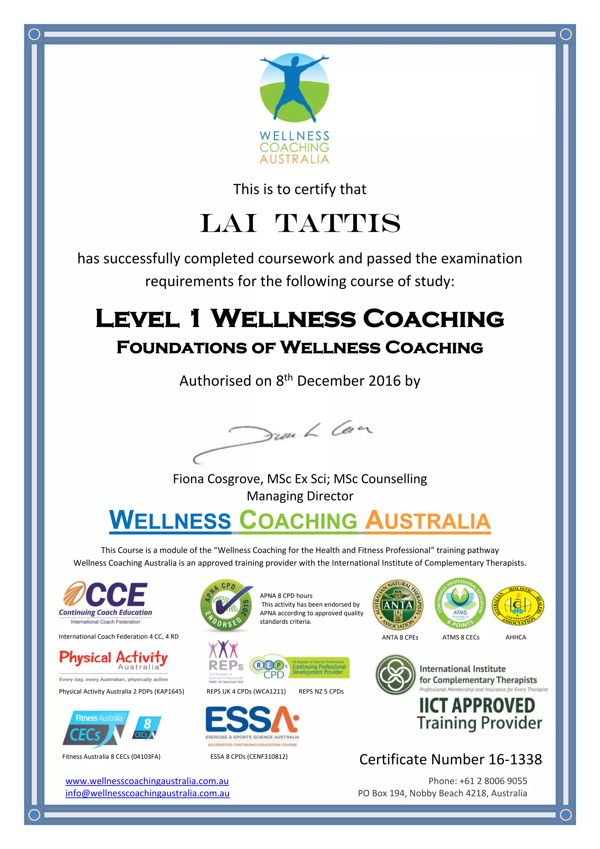 Level 1 Wellness Coach | PDF