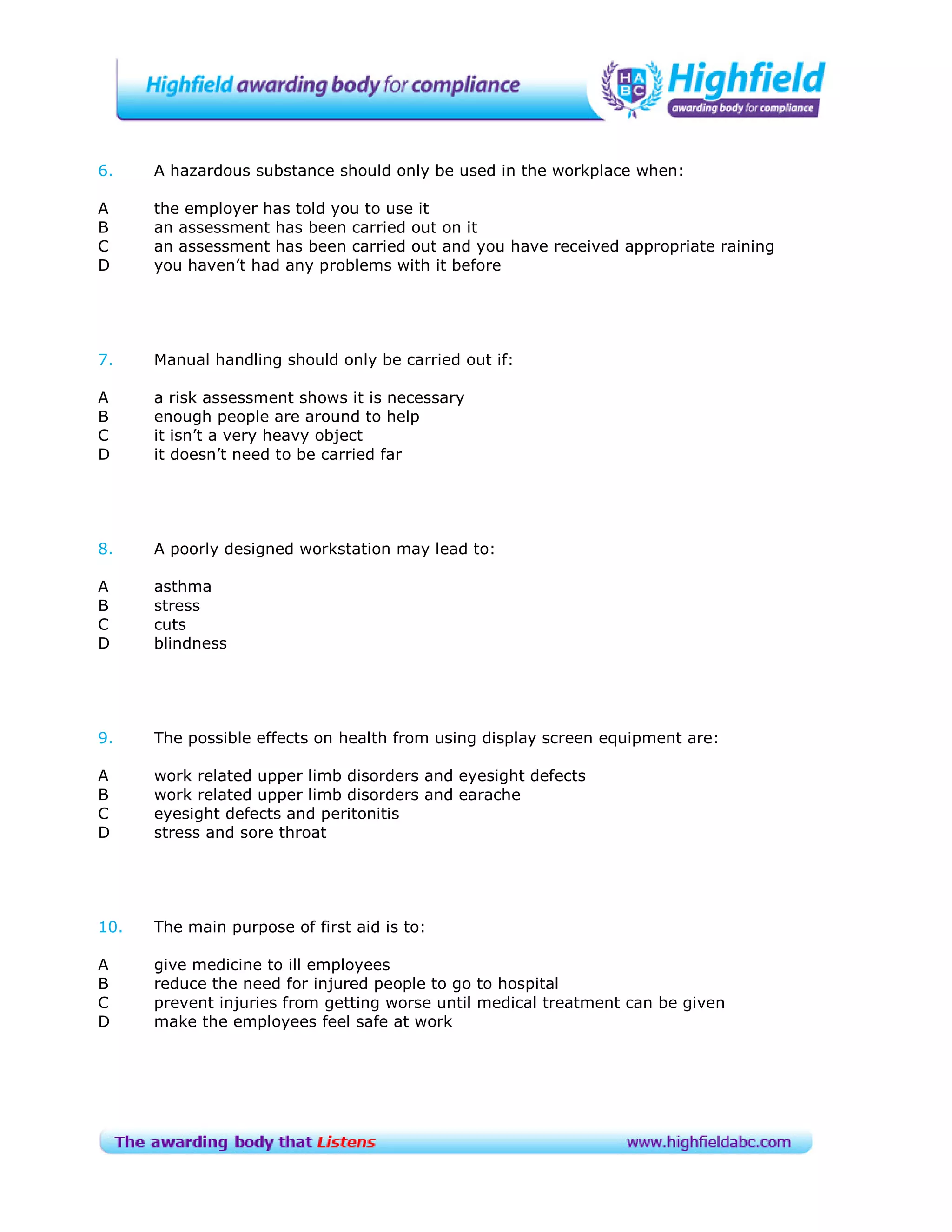 Level 2 award_in_health_and_safety_in_the_workplace_sample_questions | PDF