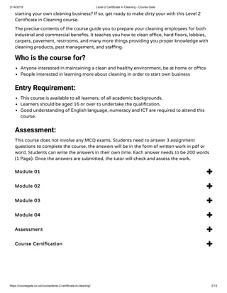 Level 2 Certificate in Cleaning - Course Gate | PDF | Educational ...
