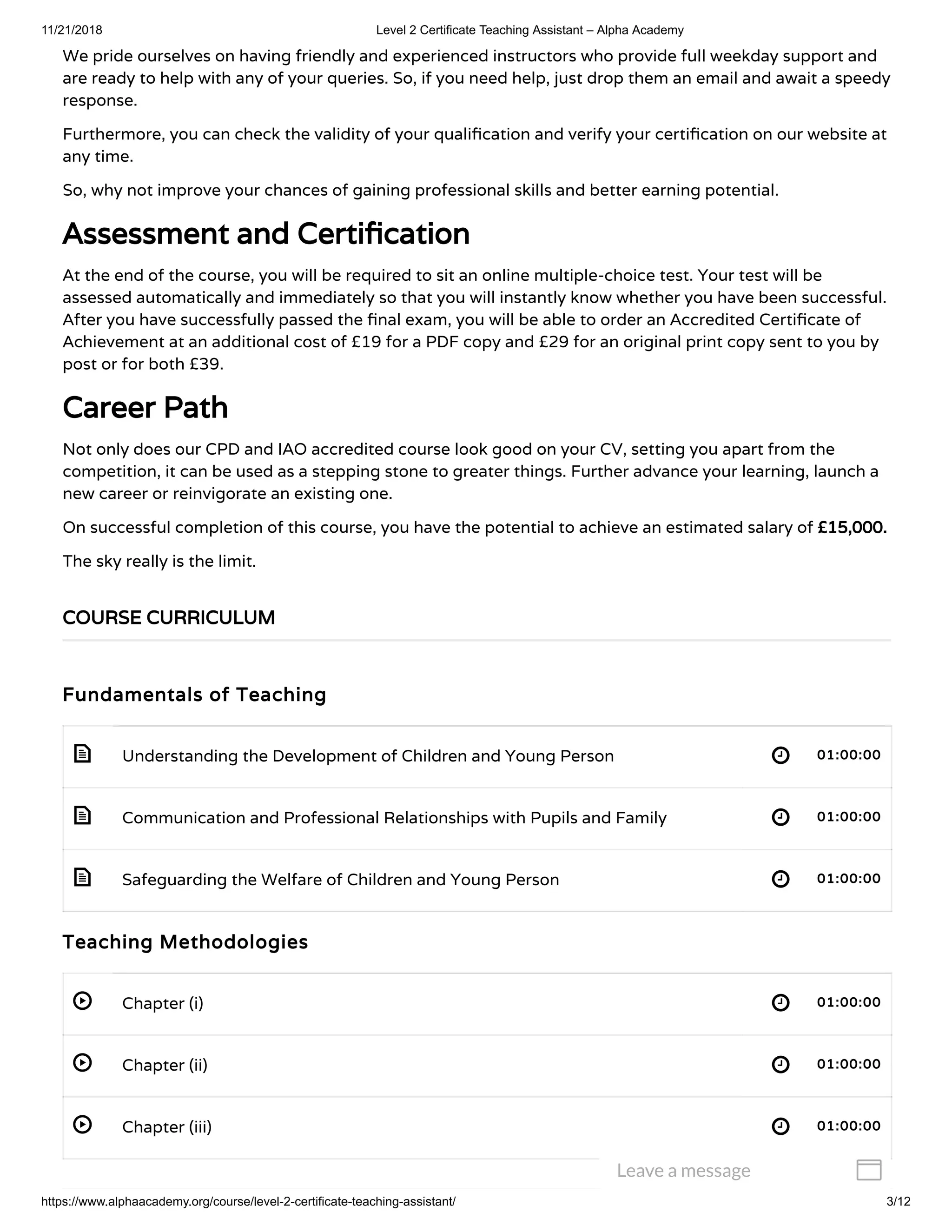 Level 2 certificate teaching assistant - Alpha Academy | PDF