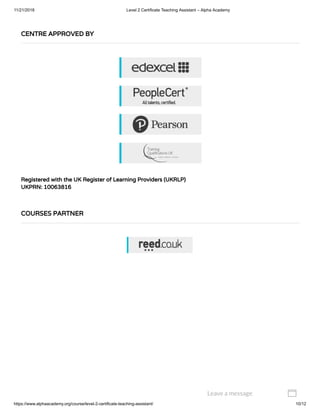 Level 2 certificate teaching assistant - Alpha Academy | PDF