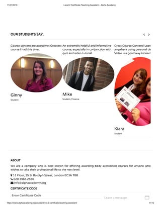 Level 2 certificate teaching assistant - Alpha Academy | PDF