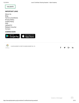 Level 2 certificate teaching assistant - Alpha Academy | PDF