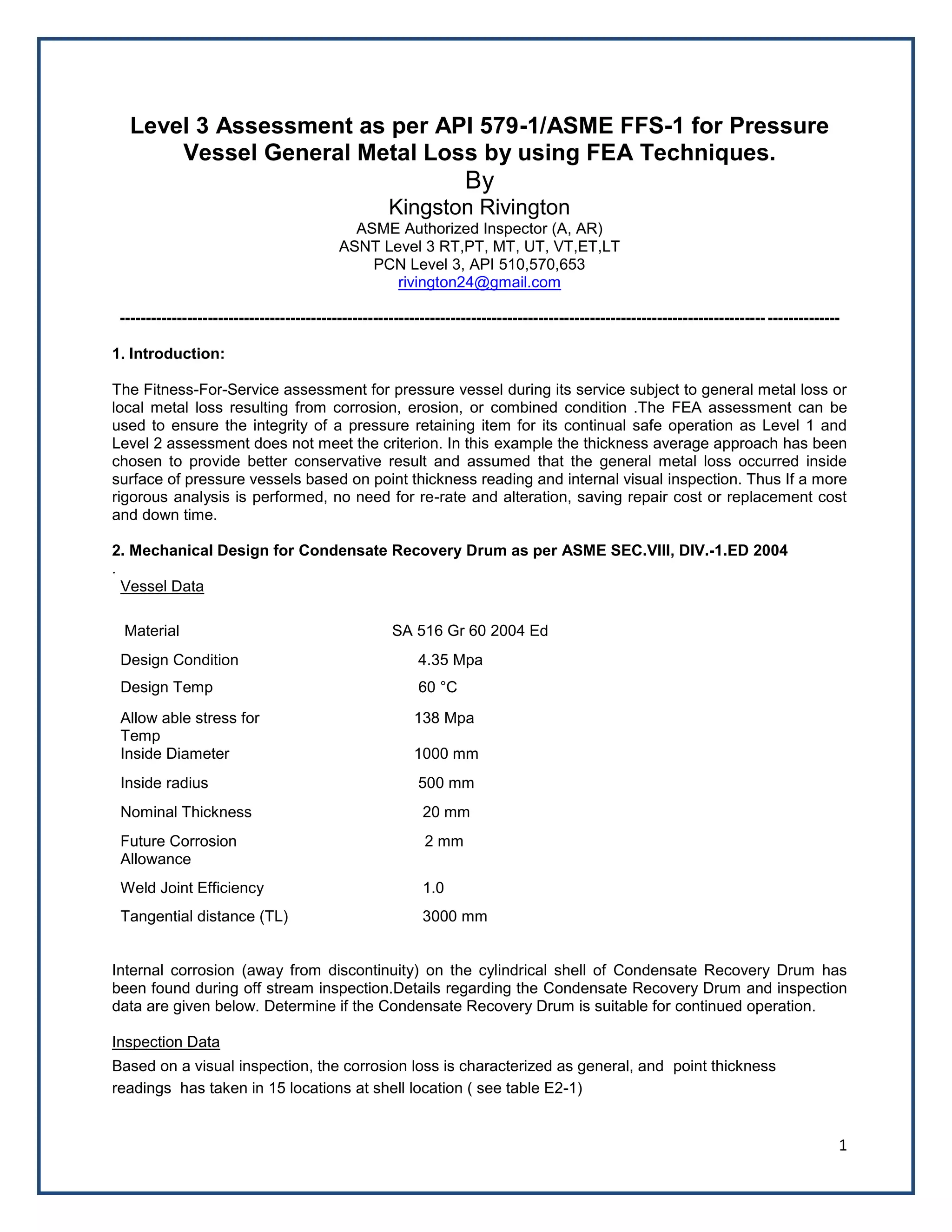 Level 3 assessment as per api 579 1 asme ffs-1 for pressure vessel general metal loss by using ...