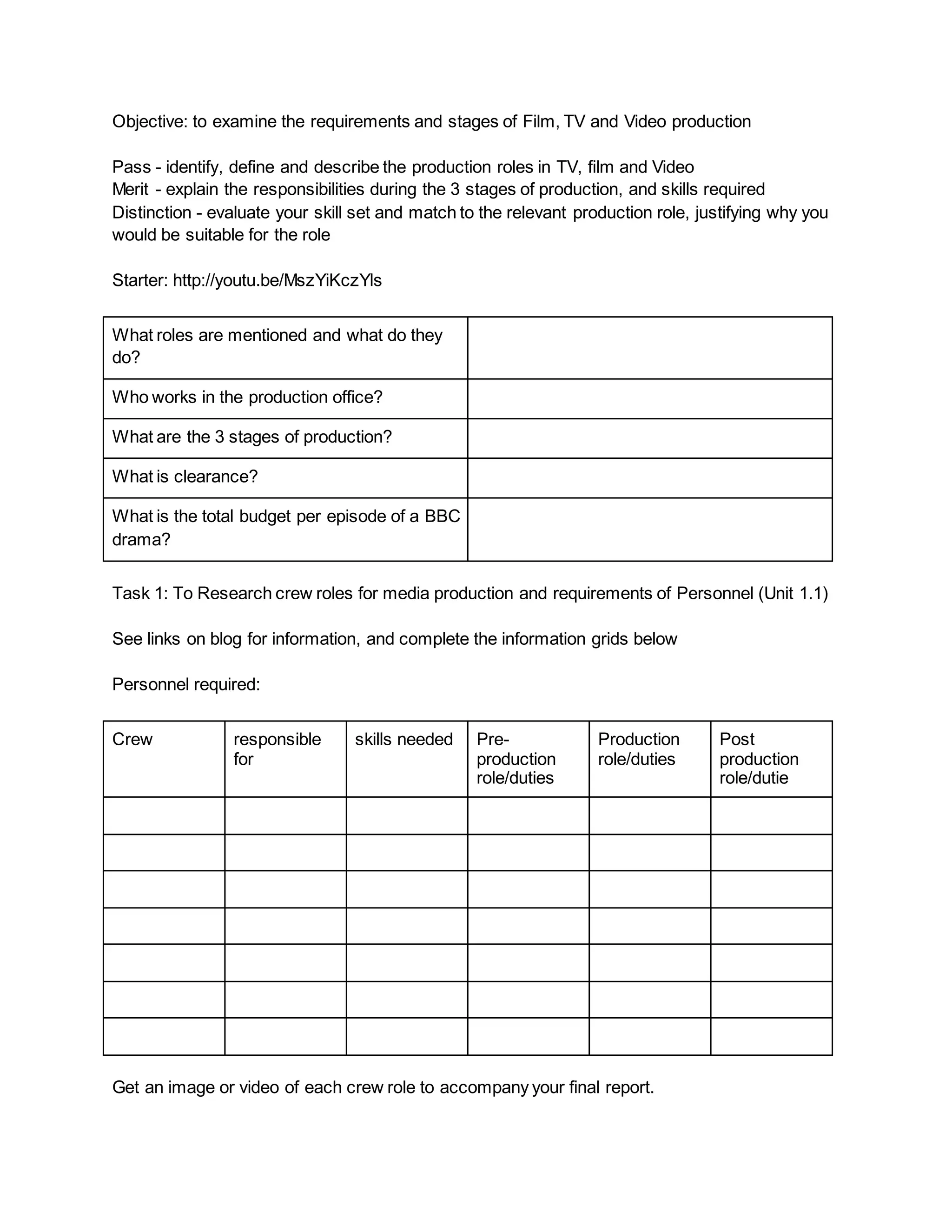 Level3 btecnarrative webseries induction worksheet | PDF
