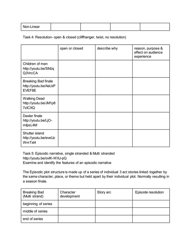Level3 btecnarrative webseries induction worksheet | PDF