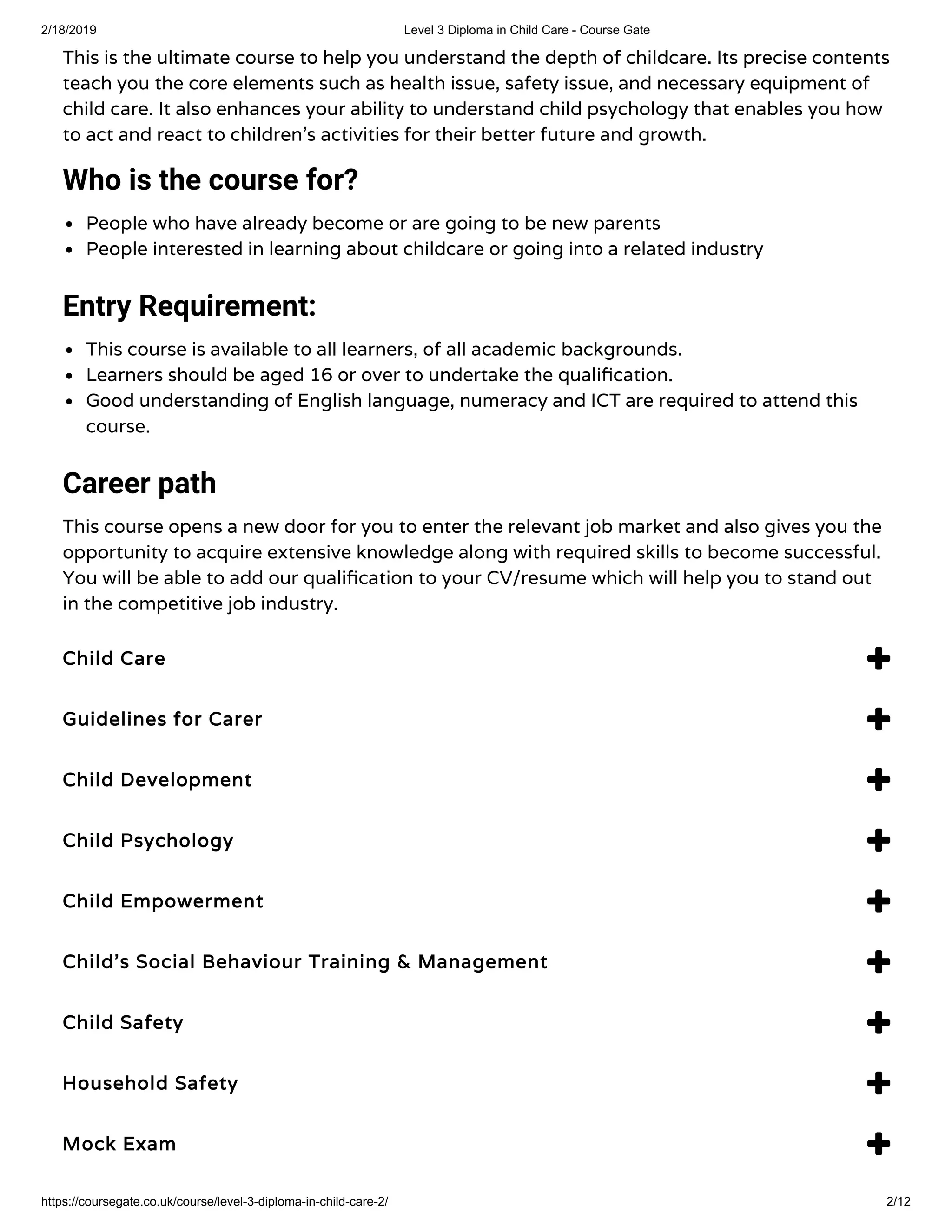 Level 3 diploma in child care course gate | PDF