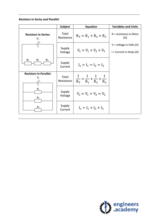 Level 3 engineering principles dc circuits info and equations | PDF