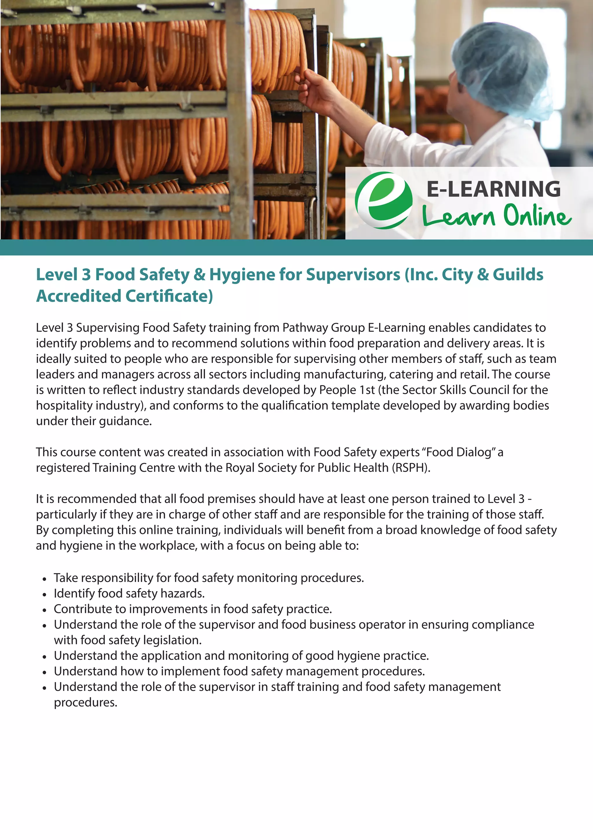 Level 3 Food Safety & Hygiene for Supervisors (inc. City & Guilds Accredited Certificate) | PDF