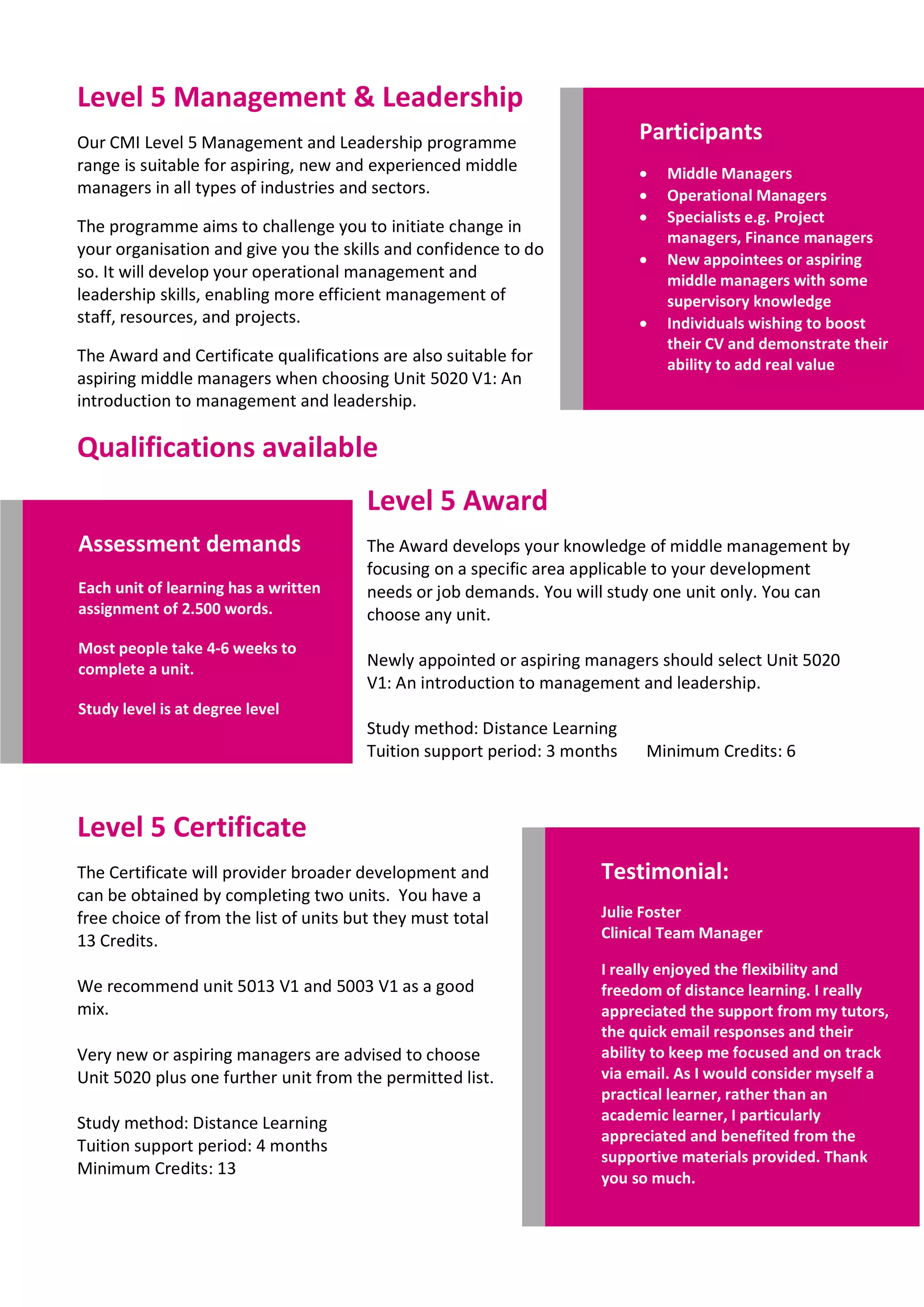 Guide to CMI Level 5 Management and Leadership Qualifications | PDF
