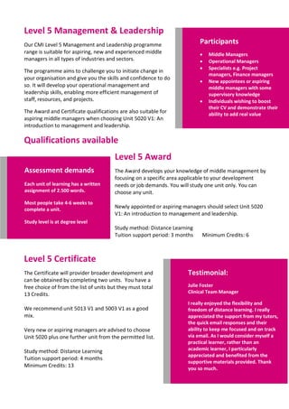 Guide to CMI Level 5 Management and Leadership Qualifications | PDF ...