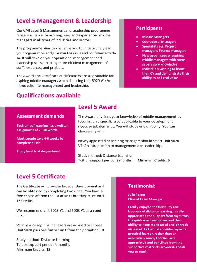 Guide to CMI Level 5 Management and Leadership Qualifications | PDF ...