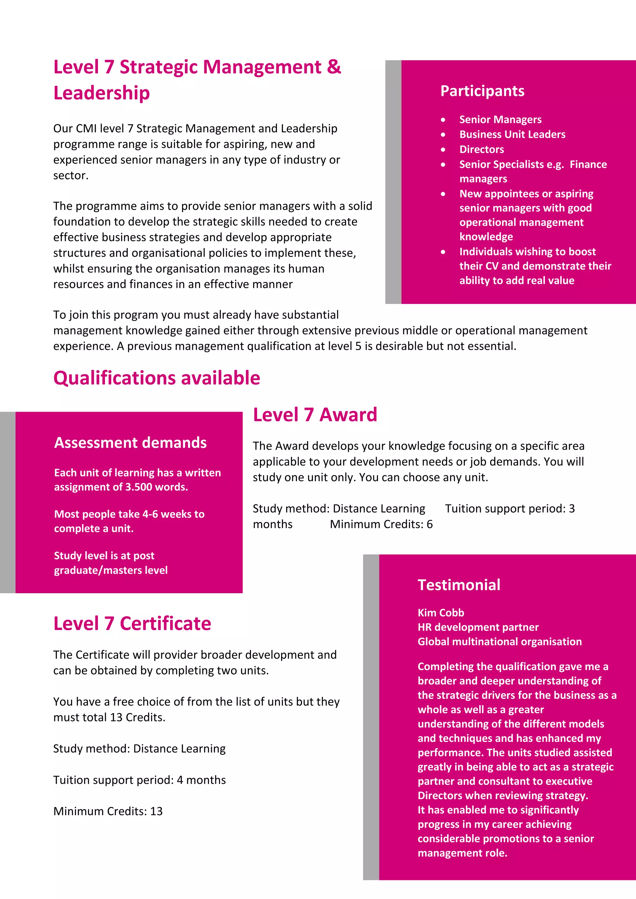 Guide to CMI Level 7 Award Certificate Diploma and Extended Diploma in ...