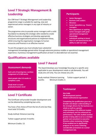 Guide to CMI Level 7 Award Certificate Diploma and Extended Diploma in ...