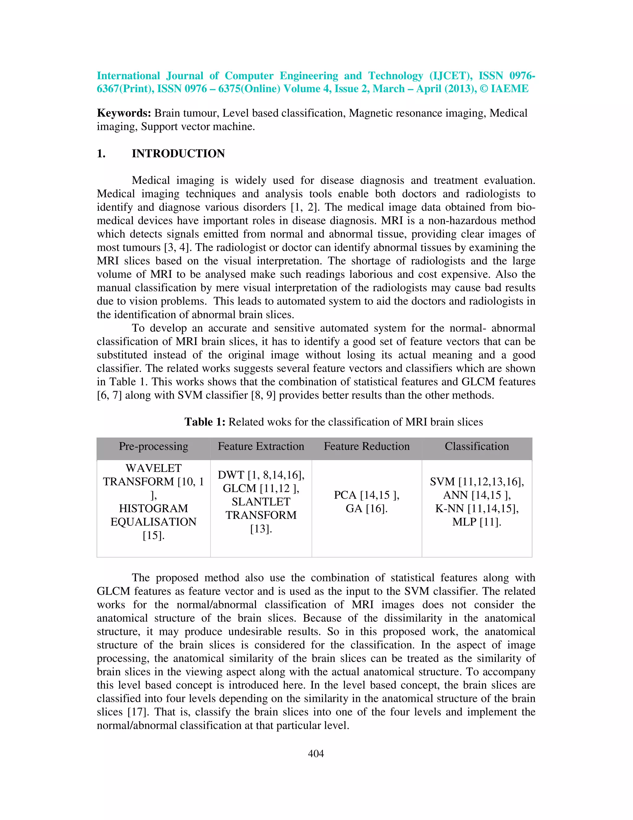 Level based normal abnormal classification of mri brain images | PDF