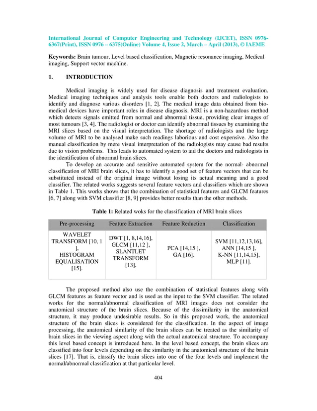 Level based normal abnormal classification of mri brain images | PDF