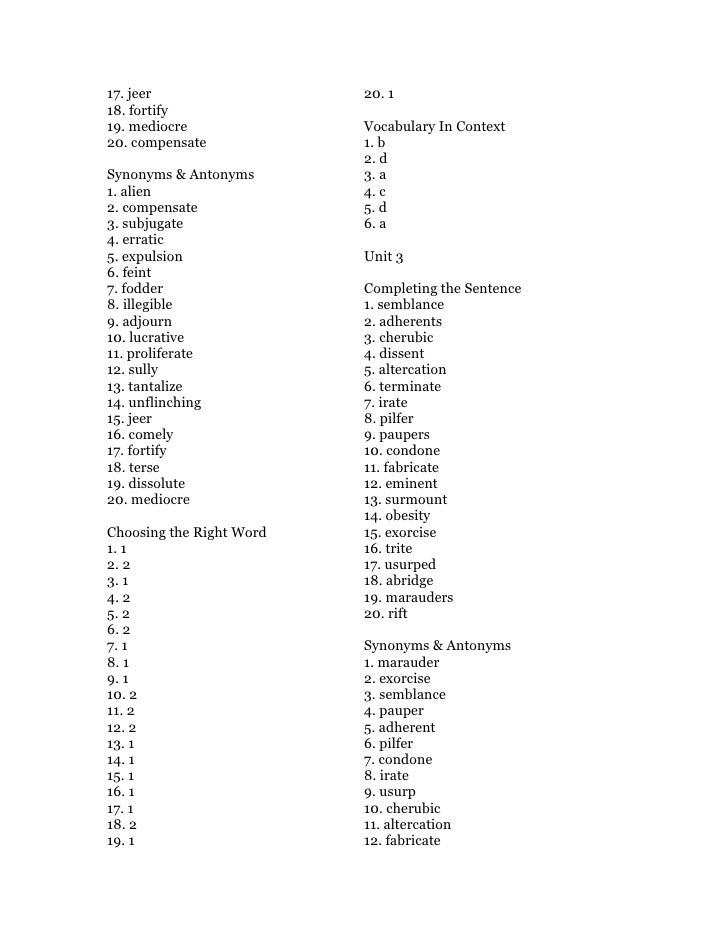 Vocabulary Workshop Level A Unit 7 Answers Synonyms And Antonyms Vocabulary Workshop Level A Unit 7 Answers Synonyms And Antonyms