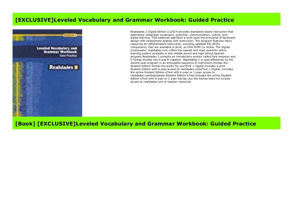 EXCLUSIVE Leveled Vocabulary And Grammar Workbook Guided Practice EXCLUSIVE Leveled Vocabulary And Grammar Workbook Guided Practice