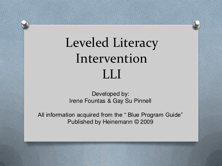 Leveled Literacy Intervention Lesson Plans