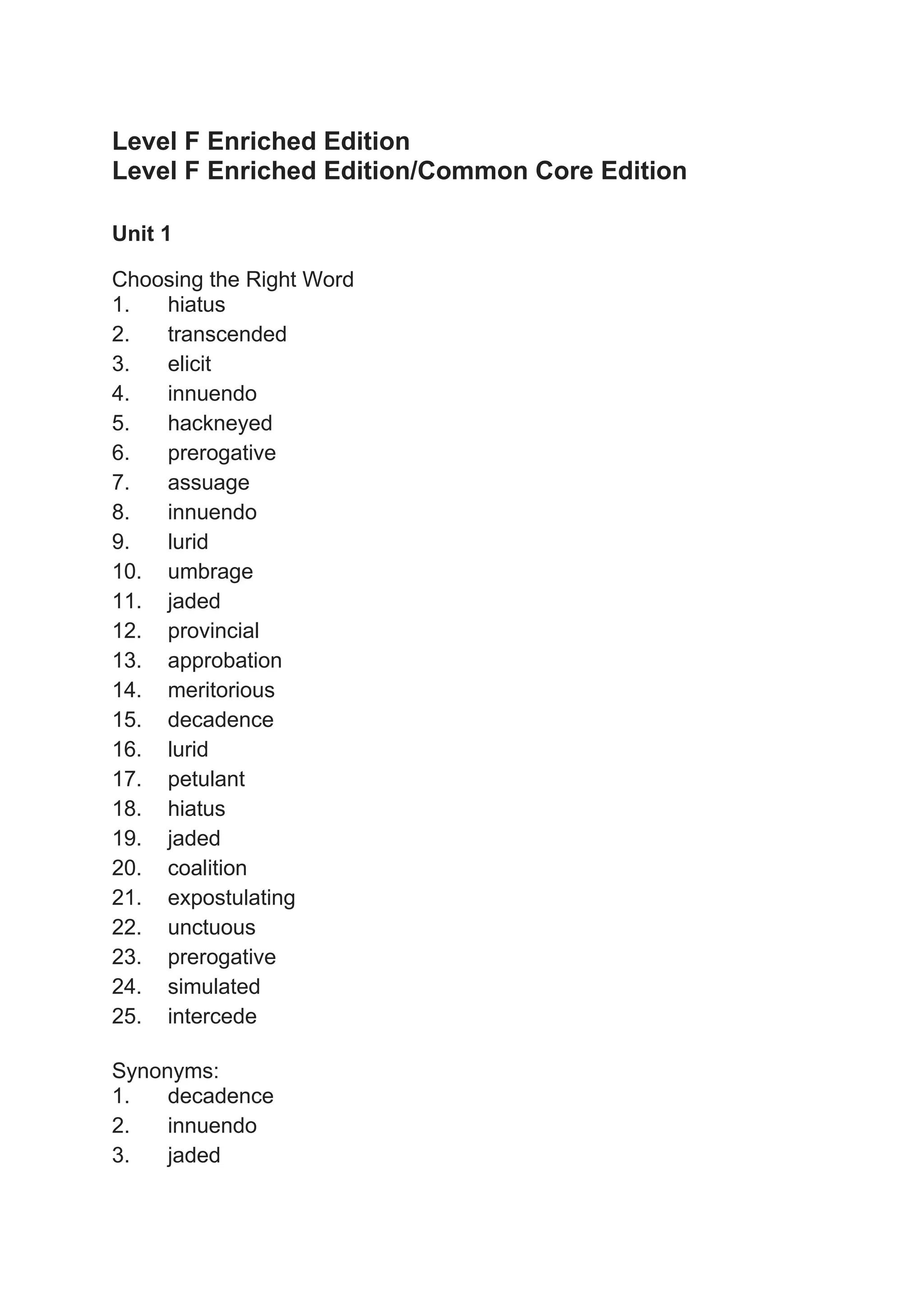 Vocabulary workshop Level F Enriched Edition for grade11 | DOCX
