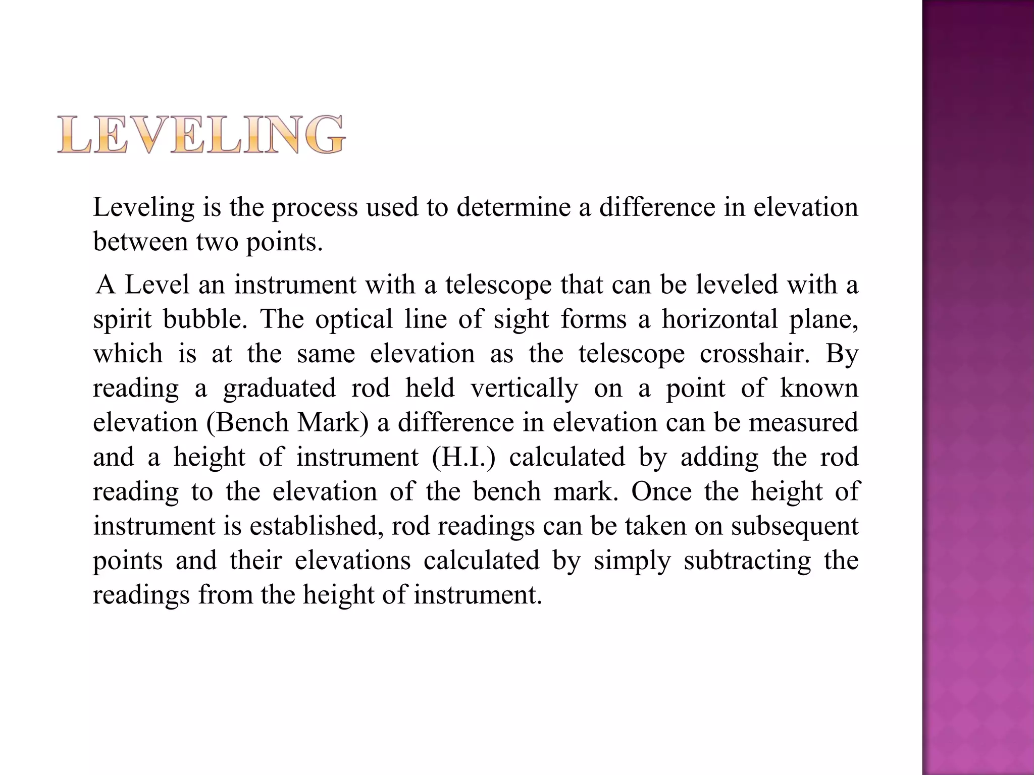 Leveling, Instruments of Leveling, Bearings (Surveying, ECE) | PPT