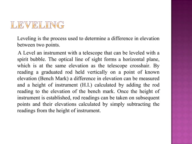 Leveling, Instruments of Leveling, Bearings (Surveying, ECE) | PPT | Geography | Science