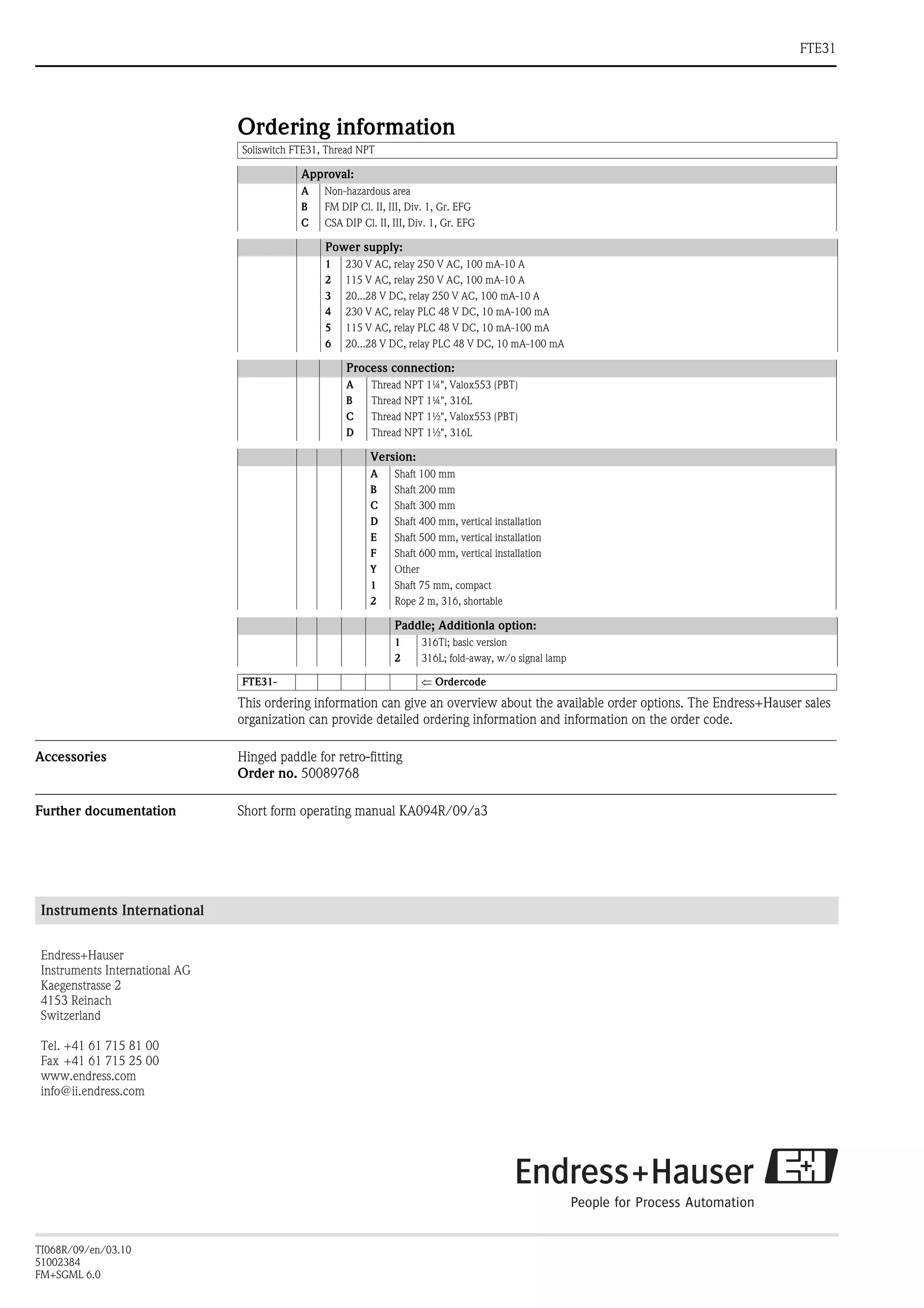 Level Limit Switch-Soliswitch FTE31 | PDF