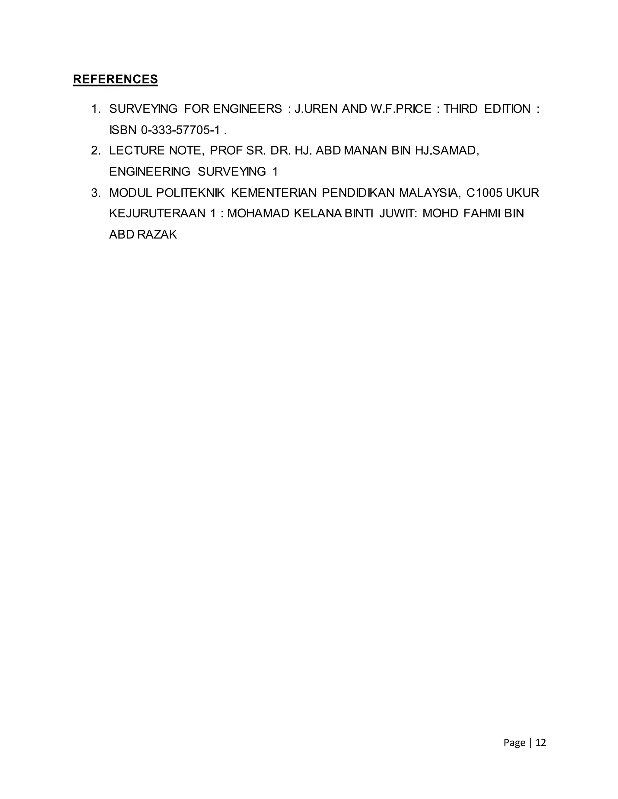 engineering survey 1 report levelling | DOCX