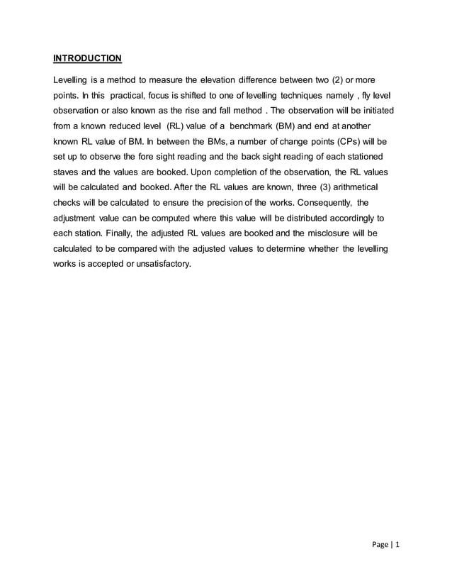 engineering survey 1 report levelling | DOCX