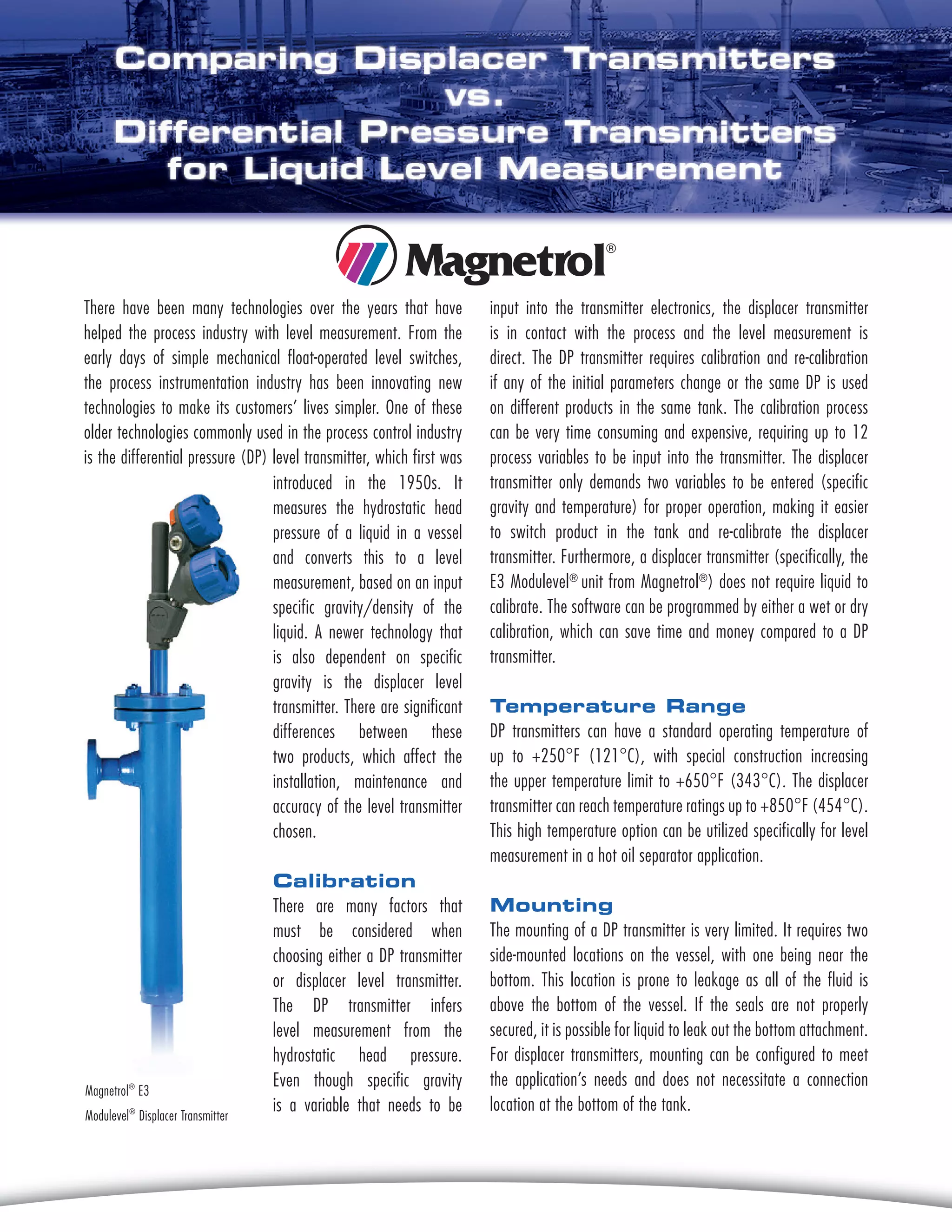 Comparing Level Measurement Methods: Displacment Transmitter vs ...