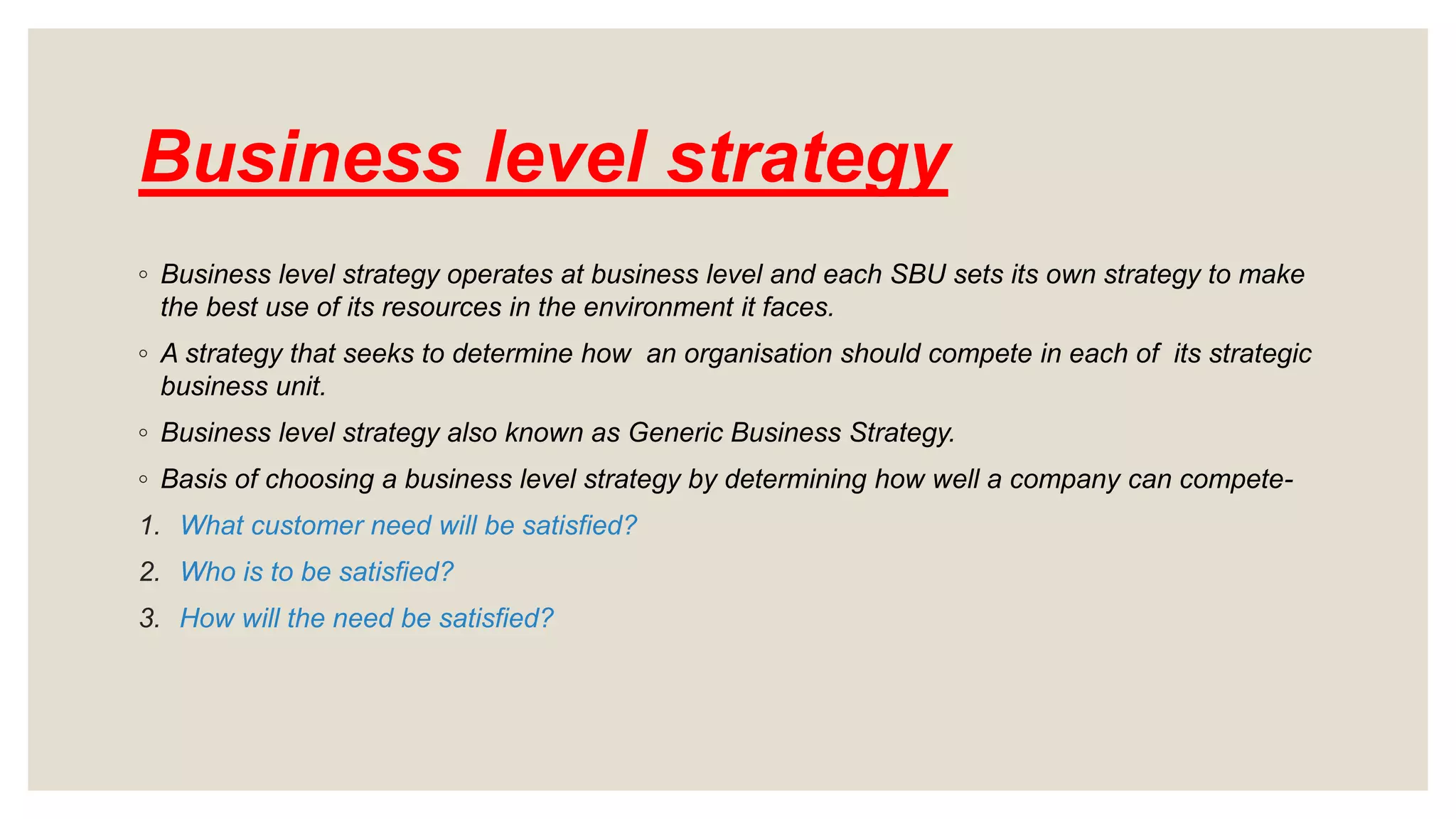 Level of strategy | PPTX | Business Administration | Business