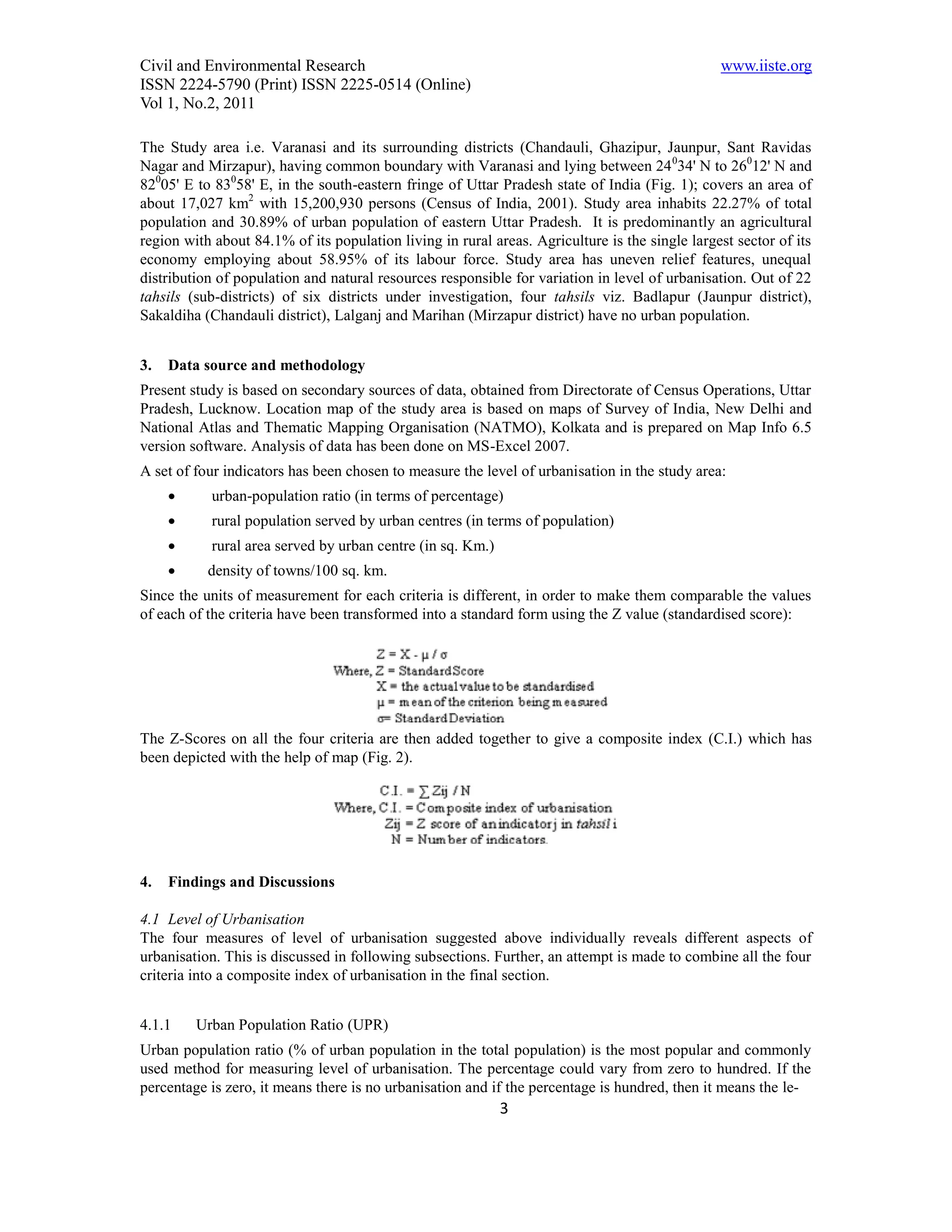 Level of urbanisation in varanasi and its adjoining districts of state ...