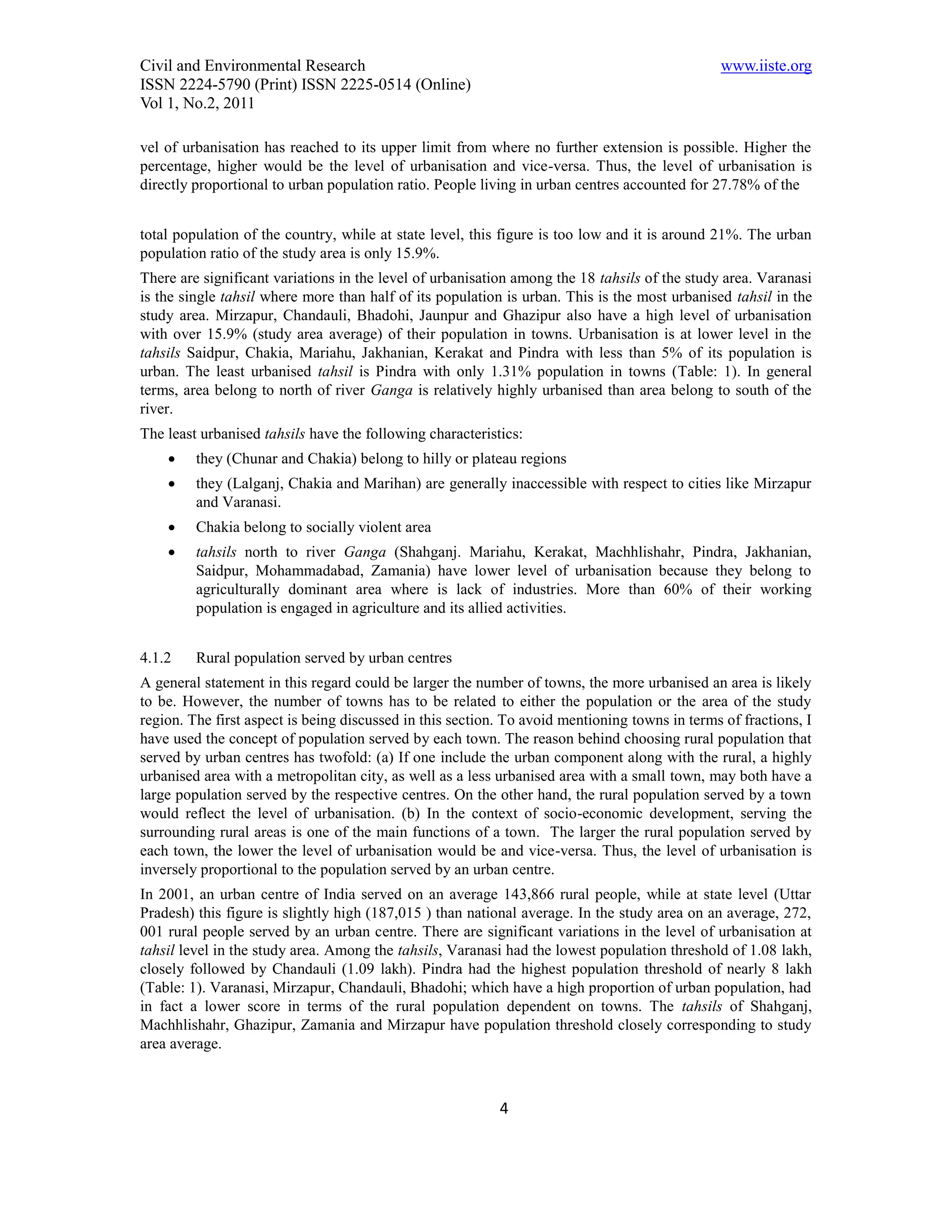 Level of urbanisation in varanasi and its adjoining districts of state ...
