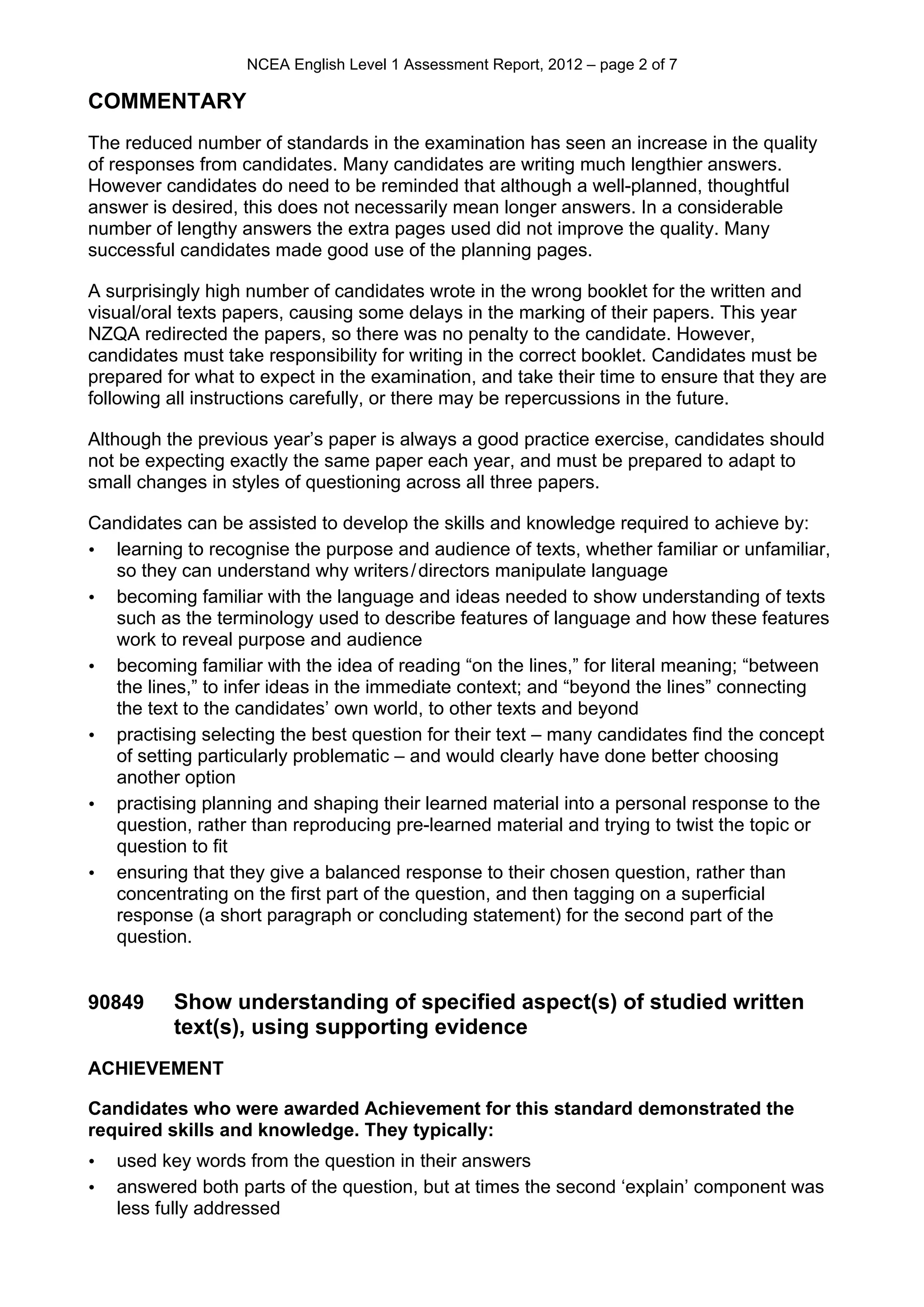 Level one assessment report | PDF