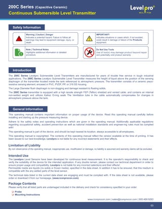 LevelPro 200C Series Submersible Level Sensor Manual | PDF