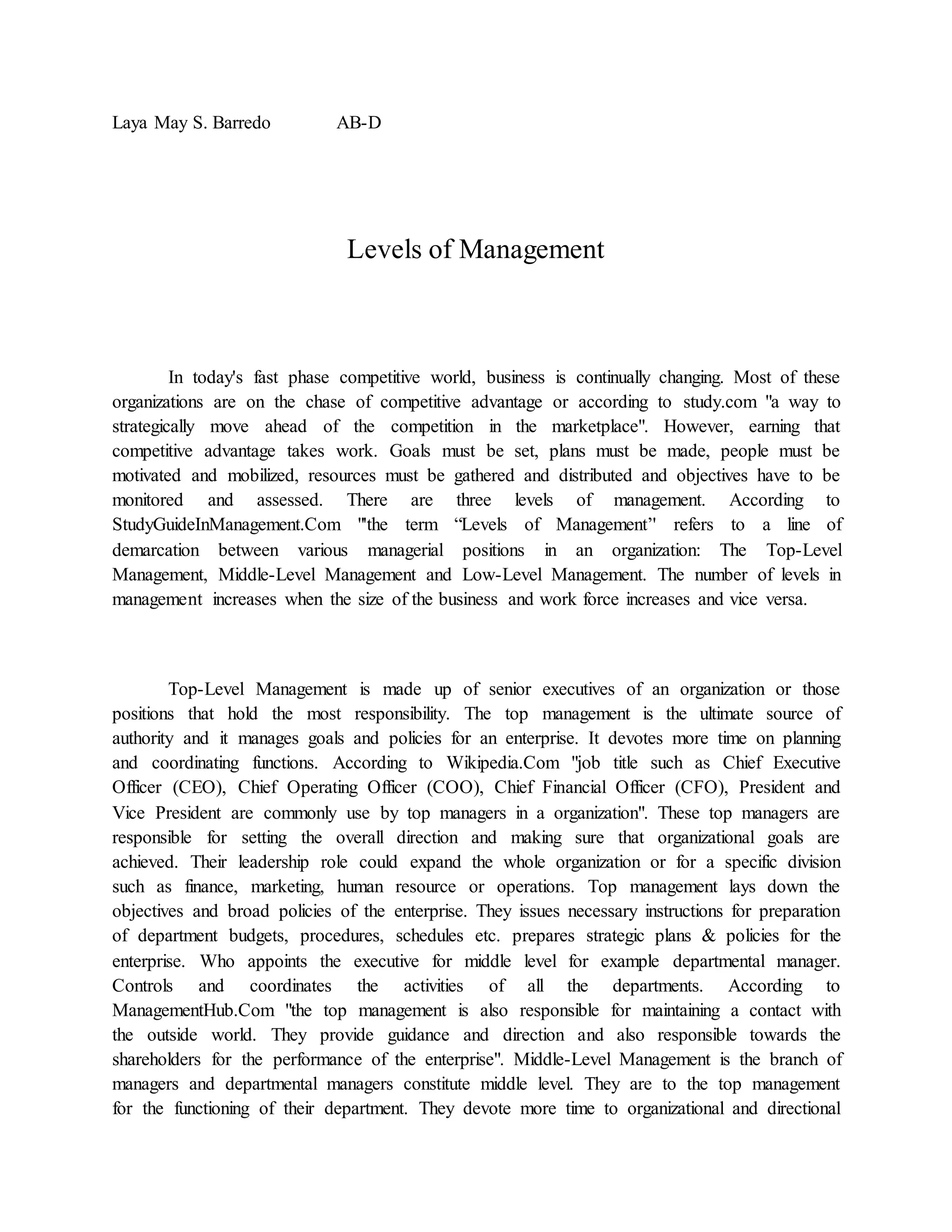 Levels of Management | DOCX
