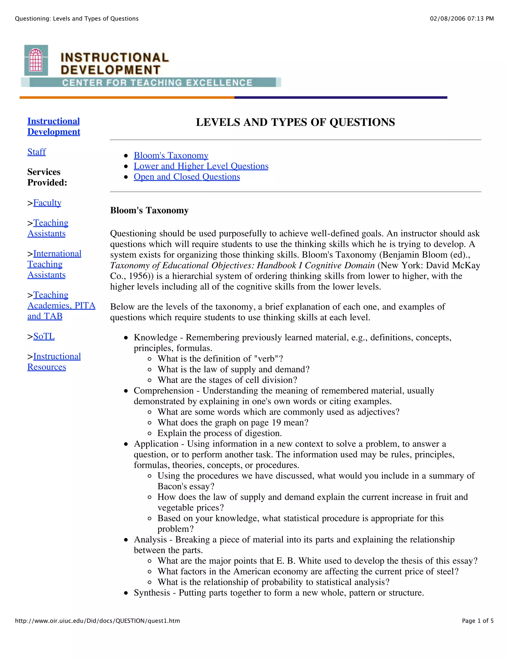 Levels and types_of_questions | PDF