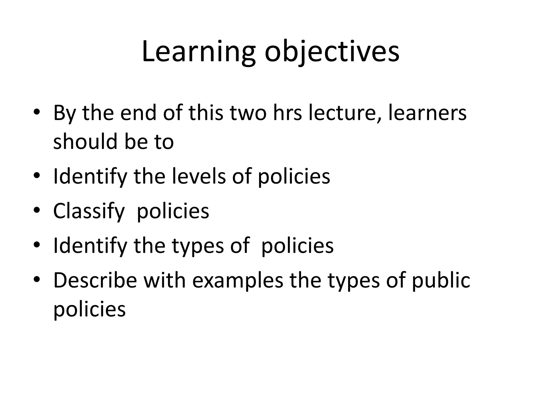 Levels and typologies of public policy | PPTX
