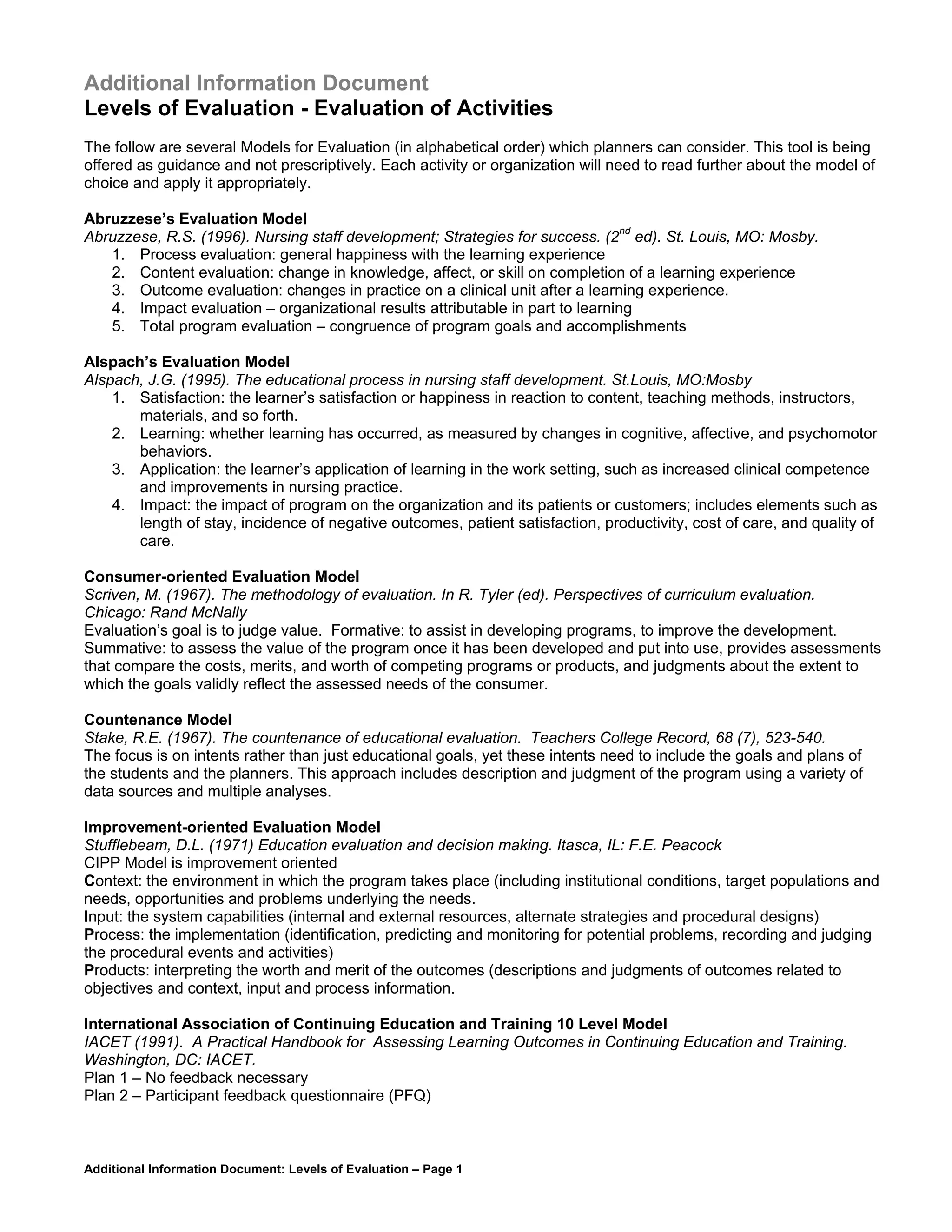 Levels evaluation models | PDF