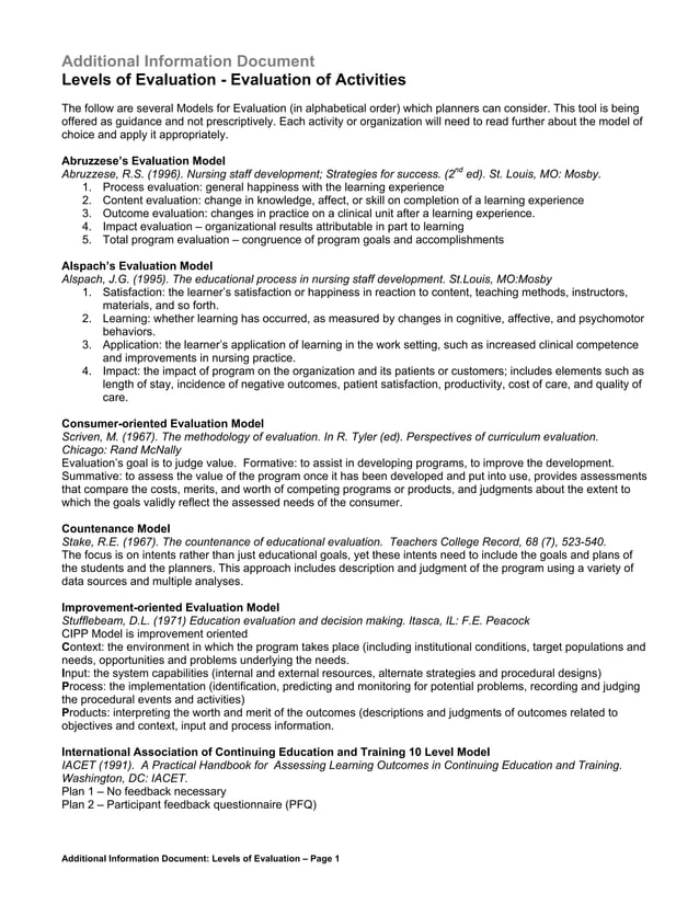 Levels evaluation models | PDF