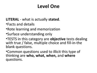 Levels of comprehension | PPT