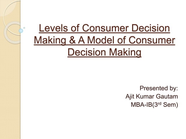 Levels of Consumer Decision making & A model of Consumer Decision ...